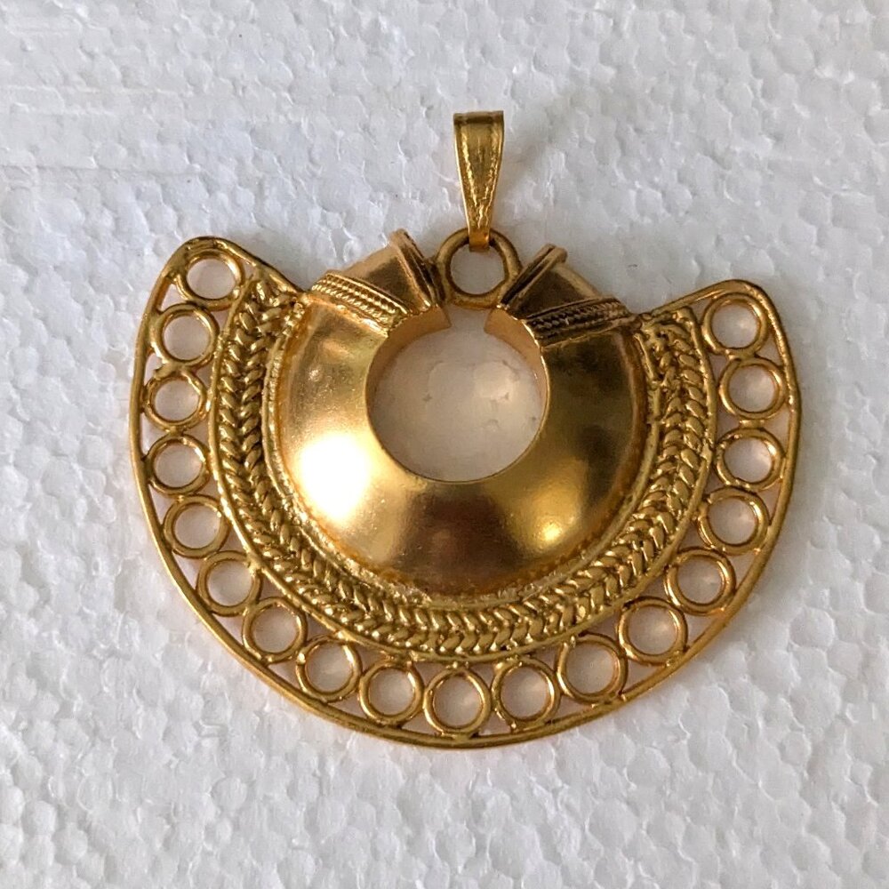 Signed Pre-Columbian Design Semilunar Gold Tone Penda… - Gem